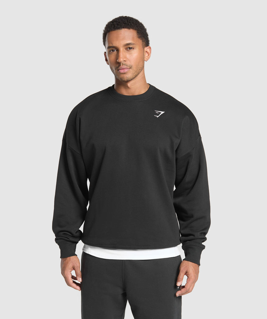 Gymshark Oversized Crest Crew - Black | Gymshark