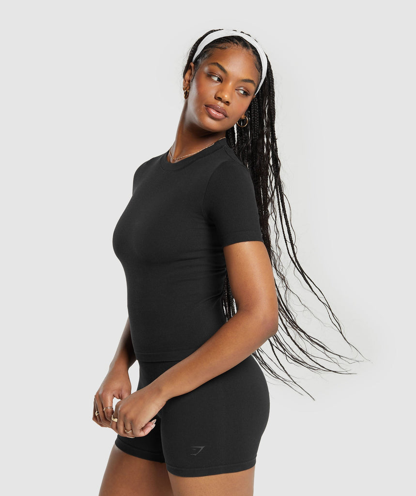Gymshark Ribbed Cotton Seamless T-Shirt - Black | Gymshark